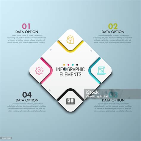 4 개의 섹터 요소 얇은 선 그림 및 번호가 매겨진 텍스트 상자가있는 다이아몬드 모양의 차트 4가지 개체에 대한 스톡 벡터 아트 및 기타 이미지 Istock