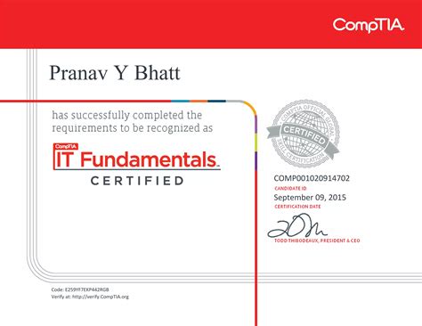 Comptia It Fundamentals Certification Certificate 1 Pdf