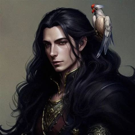 Dnd Human Male With Long Black Culy Hair Wearing Royal Clothes