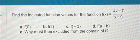 Solved Find the indicated function values for the function | Chegg.com