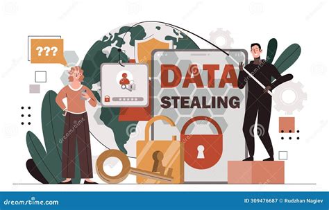 Sad Woman With Data Stealing Vector Stock Vector Illustration Of User