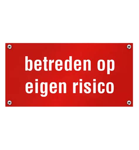 Kunststof Tekstbord Betreden Op Eigen Risico 30x15cm Naamborden