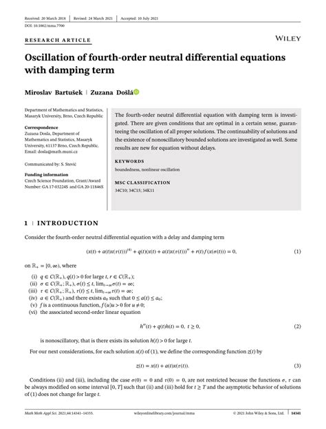 Oscillation Of Fourth‐order Neutral Differential Equations With Damping Term Request Pdf