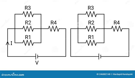 resistor circuit symbol parallel and series circuit connection vector