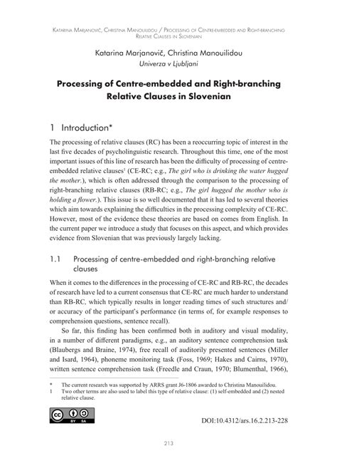 Pdf Processing Of Centre Embedded And Right Branching Relative