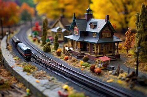 Estación De Tren En Miniatura Con Vías Y Trenes Diminutos Creados Con Ia Generativa Foto Premium