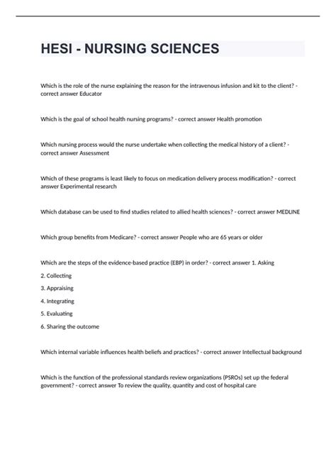 Hesi Nursing Sciences Hesi Nursing Nightingale College Question And Answers 100 Correct