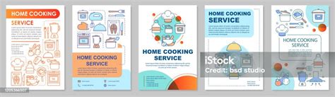 가정 요리 서비스 브로셔 템플릿 레이아웃입니다 개인 요리사 요리 식사 전단지 소책자 선형 그림이있는 전단지 인쇄 디자인 연례 보고서 광고 포스터에 대한 벡터 페이지 레이아웃