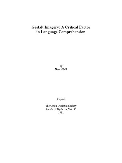 Gestalt Imagery A Critical Factor In Language Comprehension Pdf