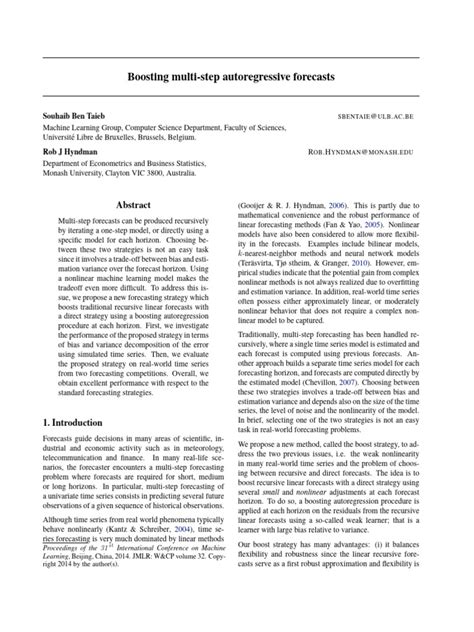 Boosting Multi Step Autoregressive Forecasts Pdf Time Series Forecasting