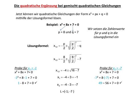 Ppt Die Herleitung Der Lösungsformel Für Gemischt Quadratische