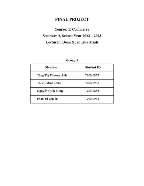 E Commerce Final Project Group 3 Final Project Course E Commerce