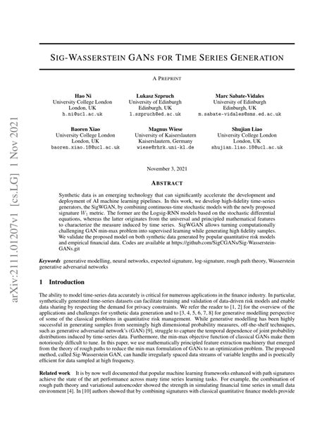 Pdf Sig Wasserstein Gans For Time Series Generation