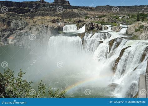 Twin Falls Idaho Shoshone Falls Mist With Rainbow Horizontal Stock Image Image Of Majestic