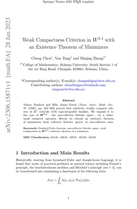 Pdf Weak Compactness Criterion In W K 1 With An Existence
