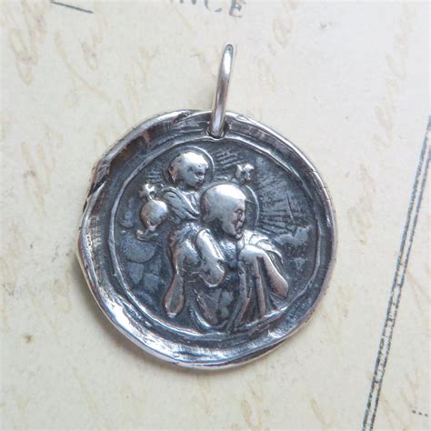 St Christopher Wax Seal Medal Patron Of Travelers Against Storms And Sailors Sterling Silver