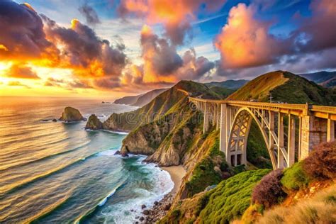 Bixby Bridge Along Highway 1 At Sunset Big Sur California Usa Stock