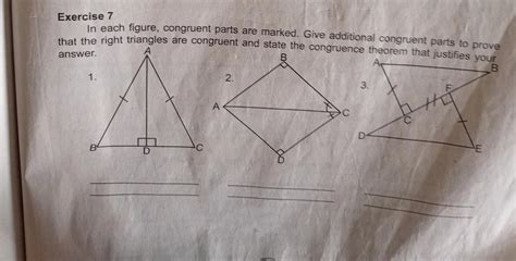 exercise 7 in each figure congruent parts are marked give additional