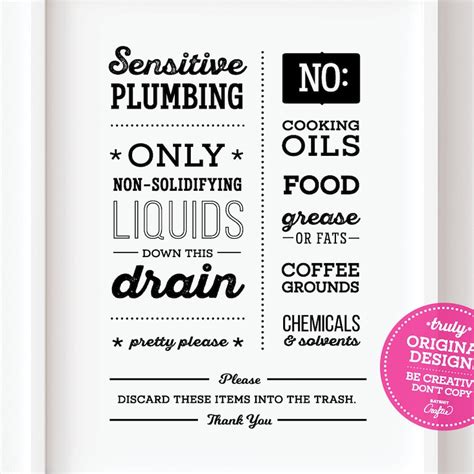 No Food Down The Sink Signs Etsy