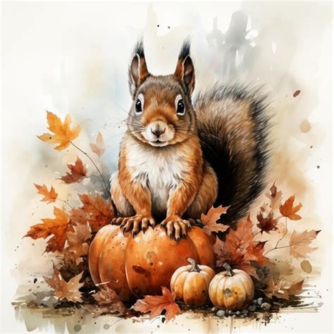 Premium Ai Image There Is A Squirrel Sitting On A Pumpkin With Leaves Around It Generative Ai