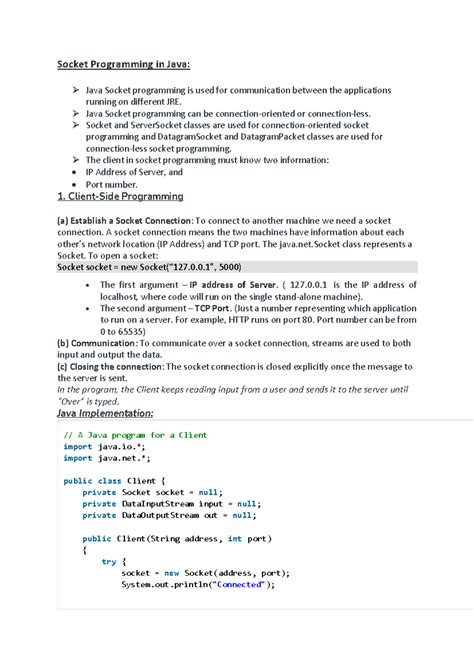 Java Socket Programming Key Concepts And Implementation Unit 3 Studocu
