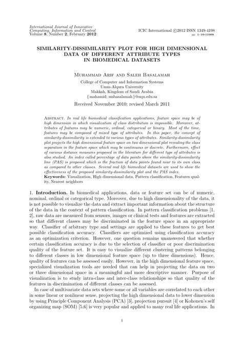 Pdf Similarity Dissimilarity Plot For High Dimensional Data Of