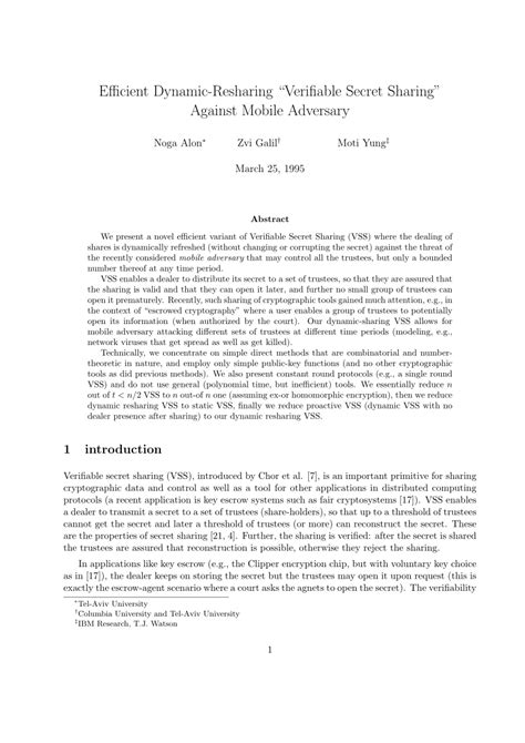Pdf Efficient Dynamic Resharing Verifiable Secret Sharing Against Mobile Adversary