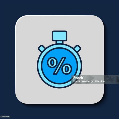 채워진 윤곽선 스톱워치 및 백분율 아이콘이 파란색 배경에 분리되어 있습니다 시간 타이머 표시입니다 벡터 2 위 상 종류에 대한 스톡 벡터 아트 및 기타 이미지 Istock