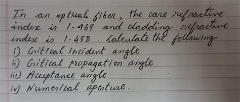 Solved In An Optical Fibre The Core Refractive Index Is Chegg
