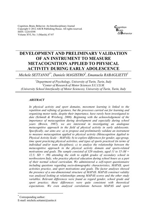 Pdf Development And Preliminary Validation Of An Instrument To