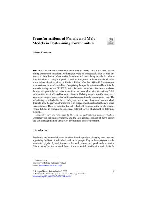 Pdf Transformations Of Female And Male Models In Post Mining Communities