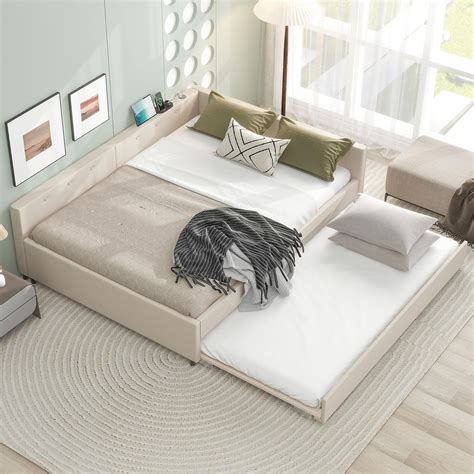 Oudiec Upholstered Queen Size Daybed With Trundle For Adult