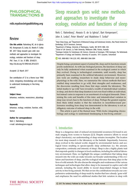 Pdf Sleep Research Goes Wild New Methods And Approaches To
