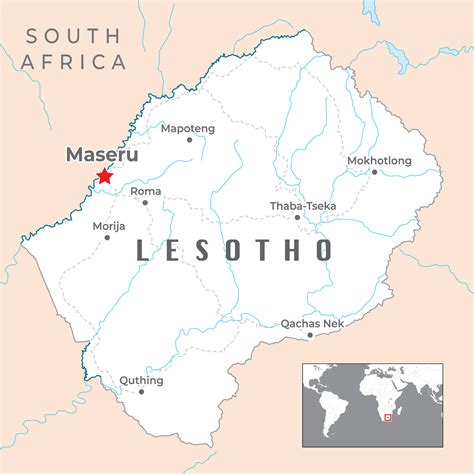 Lesotho Political Map With Capital Maseru Important Cities And