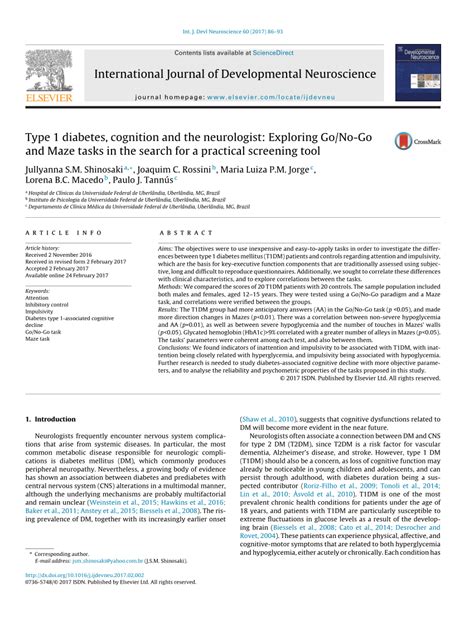 Pdf Type 1 Diabetes Cognition And The Neurologist Exploring Gono