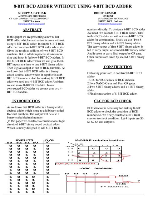 PDF 8 BIT BCD ADDER WITHOUT USING 4 BIT BCD ADDER