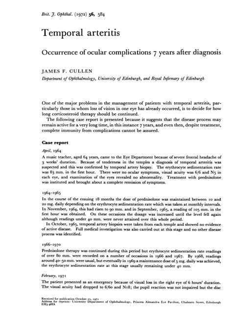 Pdf Temporal Arteritis Occurrence Of Ocular Complications 7 Years After Diagnosis