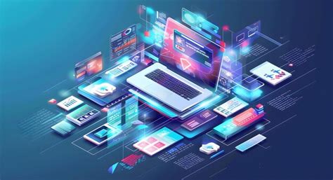 Futuristic Digital Technology Concept With Neon Lights Computer Interfaces And Data