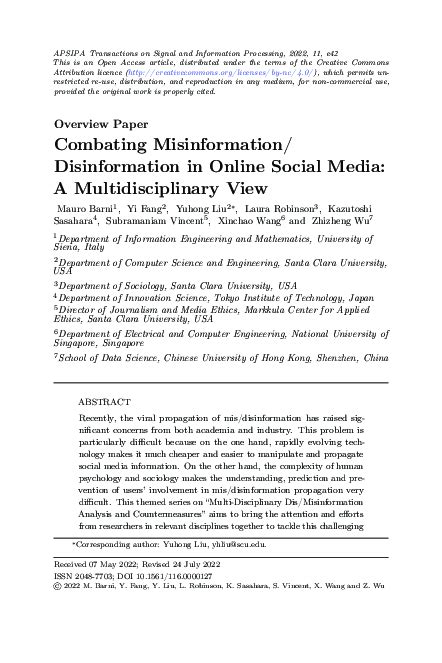Pdf Combating Misinformation Disinformation In Online Social Media
