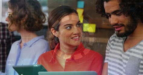 Digital Interface Image Over Diverse Colleagues Collaborating With