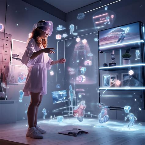 Premium Photo Photo Of Augmented Reality Game Room Girls With Ar Glasses And Intera Content