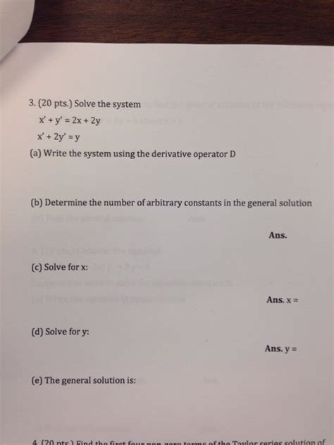 Solved 1(20 pts.) Solve the system (a) Write the system | Chegg.com