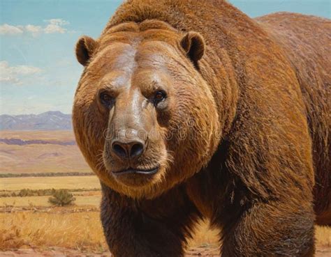 Prehistoric Giant Bear Roaring In Ancient Wilderness Stock Illustration