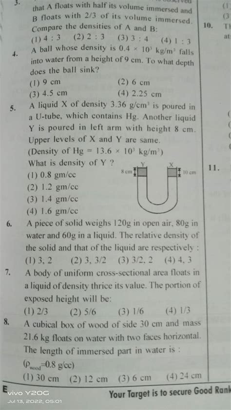 A Body Of Uniform Cross Sectional Area Floats In A Liquid Of Density Thri