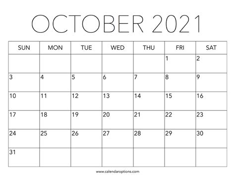 Printable October 2021 Calendar With Holidays Free Printable Calendar Images
