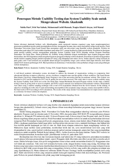 Pdf Penerapan Metode Usability Testing Dan System Usability Scale Untuk Mengevaluasi Website