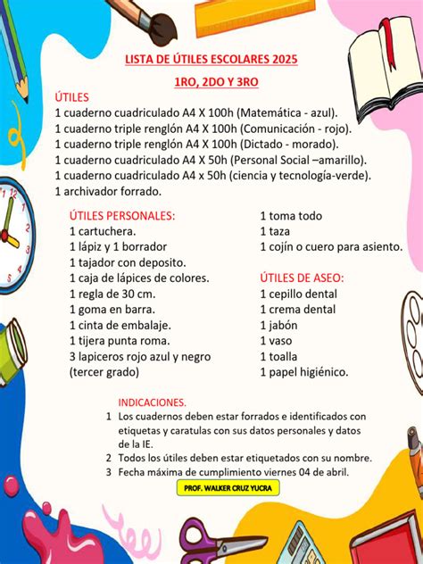 Útiles Escolares 2025 1ro A 3ro Pdf
