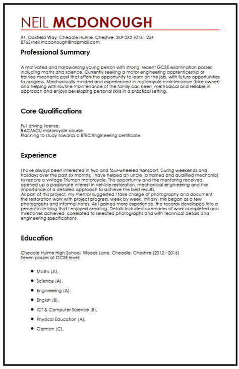 Grade Babe Resume Cv Template Gcse Cv Example For High Babe Babes Williamson Ga Us
