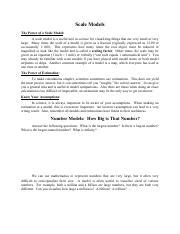 Exploring Scale Models And Number Estimations Course Hero