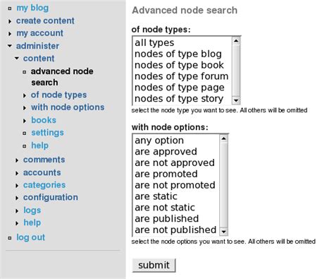 Content Filter Options Using Menu Drupal Org